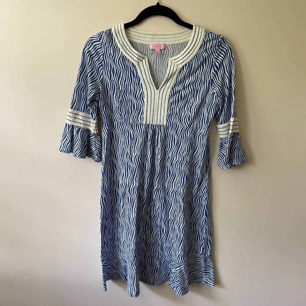 Lilly Pulitzer Wavy Stripe Bell Sleeve Tunic Dress - Gem